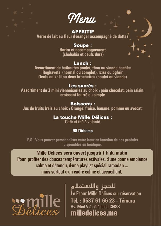 Speisekarte von Café/Patisserie Mille Délices cafe, Rabat, 30 Av ...