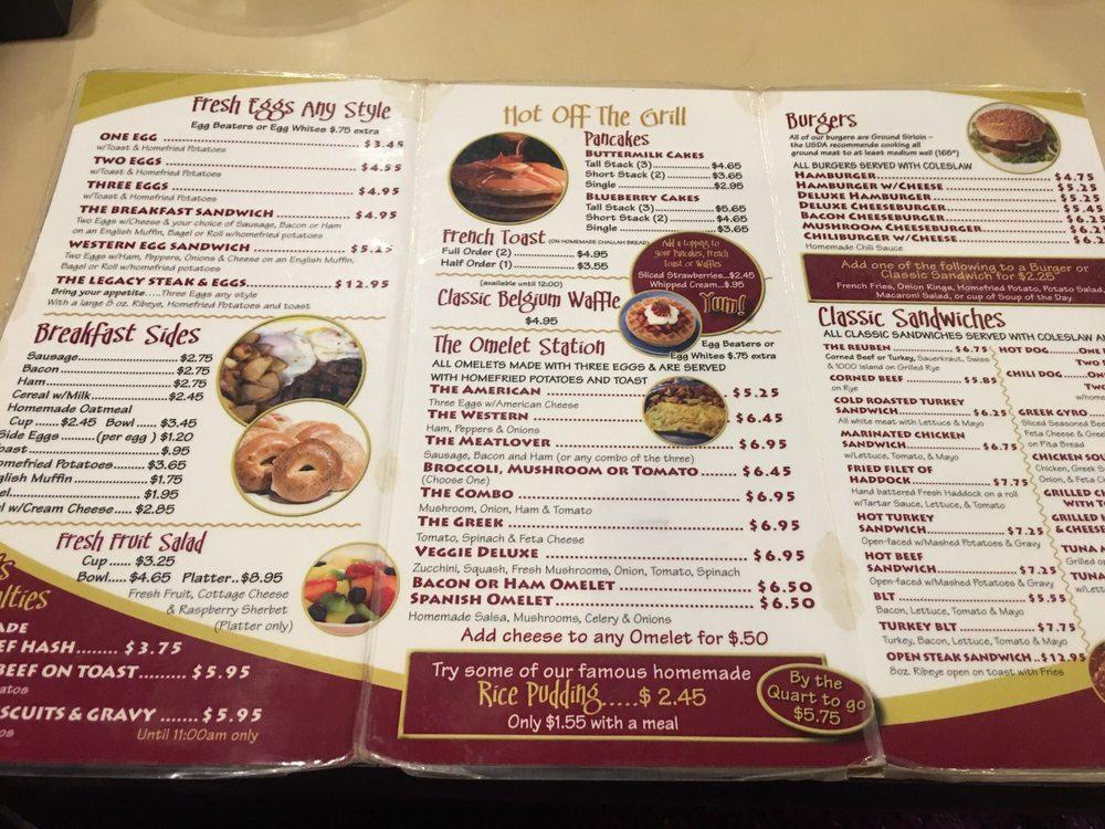 Menu at Pete’s Legacy Diner restaurant, Vestal