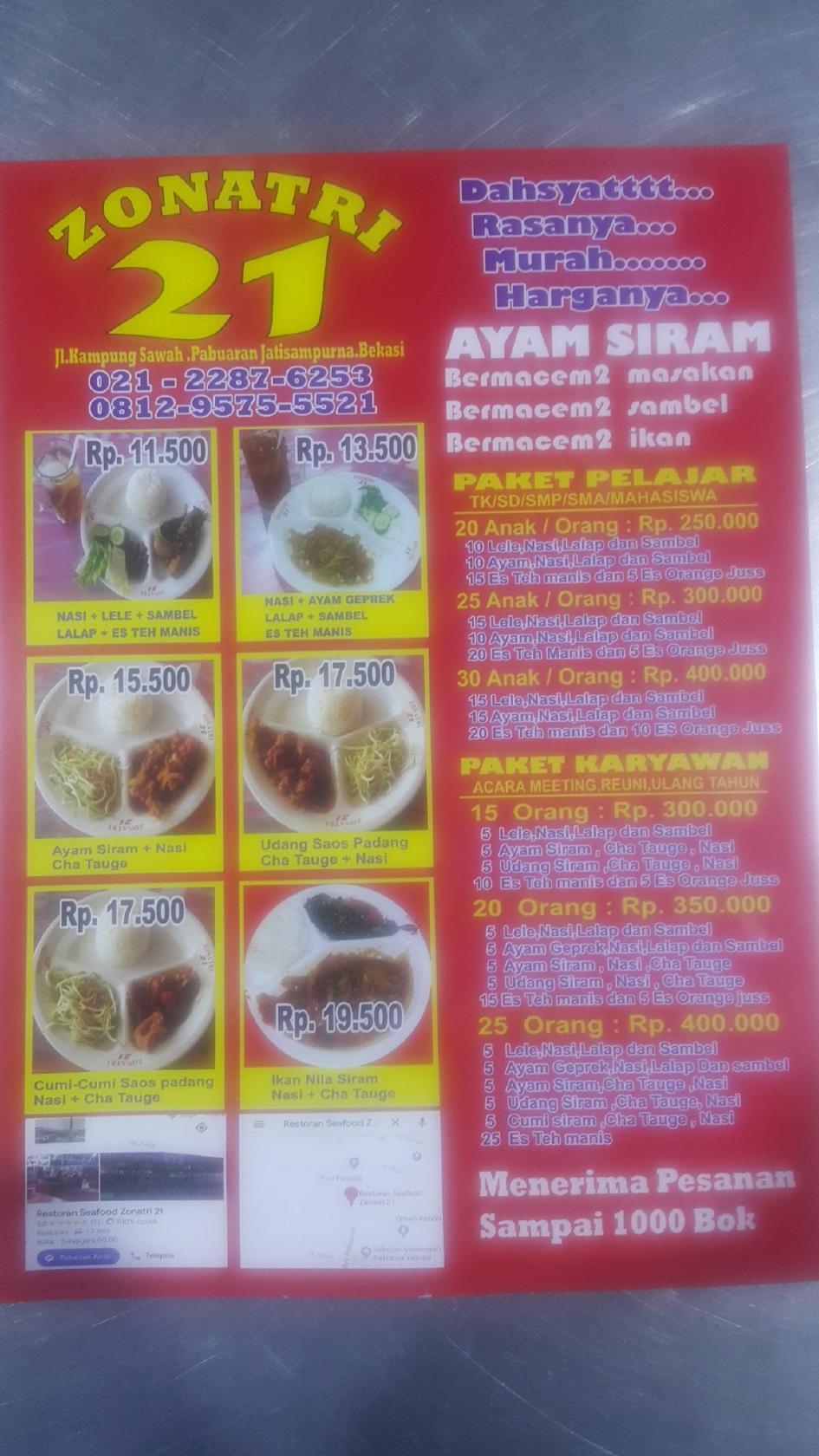 Menu at Restoran Seafood Zonatri 21 restaurant, Jakarta, Jl. Raya Pabuaran