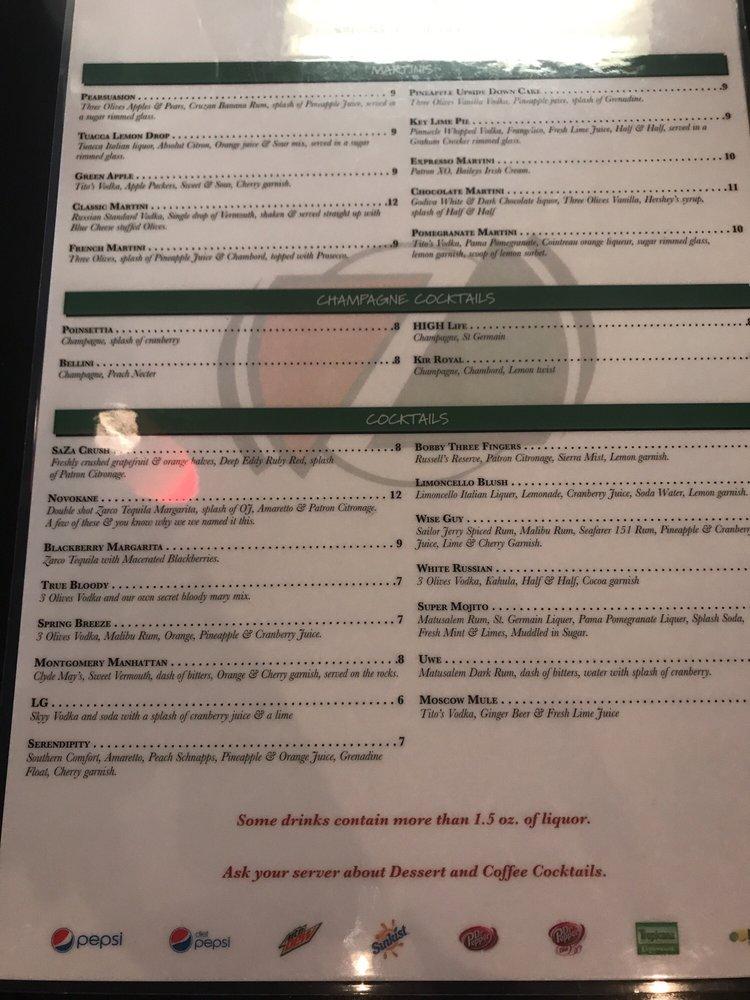 Menu at SaZa Serious Italian Food restaurant, Montgomery, 130 Commerce St