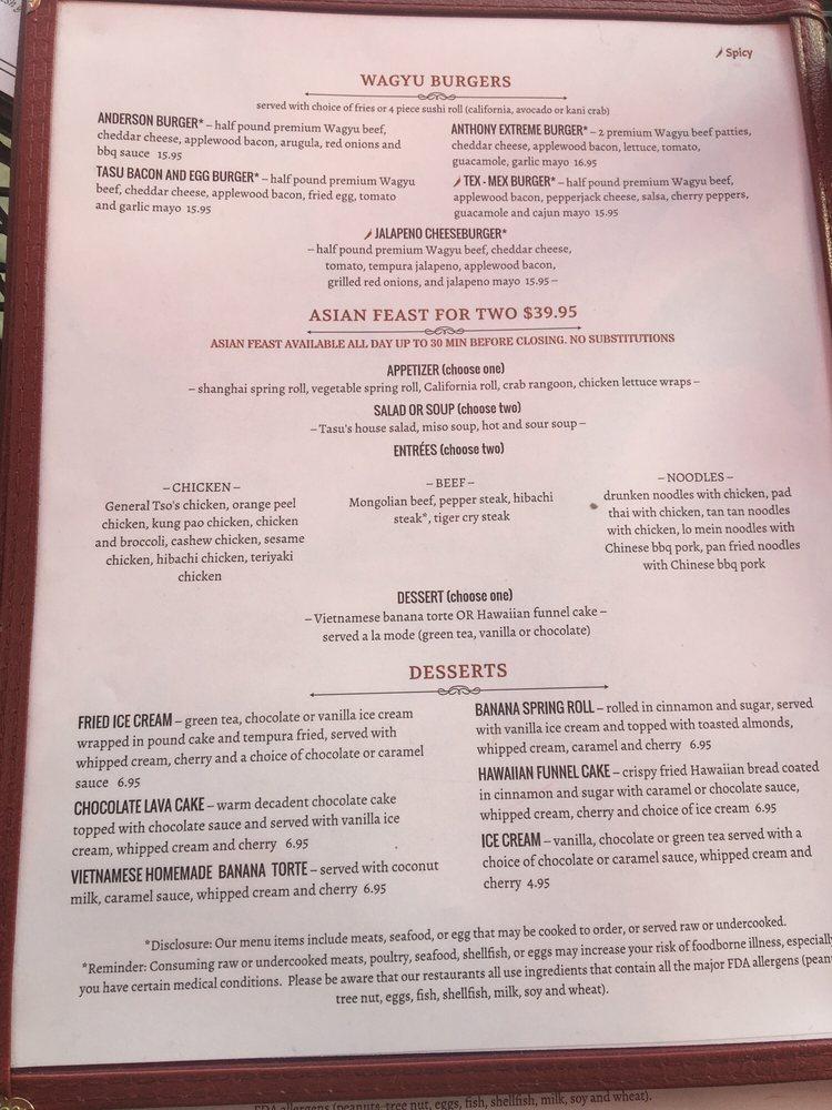 Menu at Tasu Asian Bistro restaurant, Raleigh, Brier Creek Pkwy #109