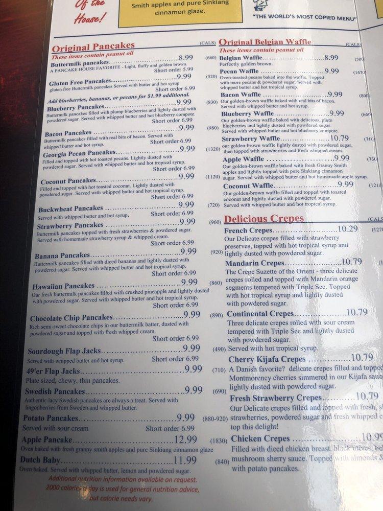 Menu at The Original Pancake House restaurant, Baltimore