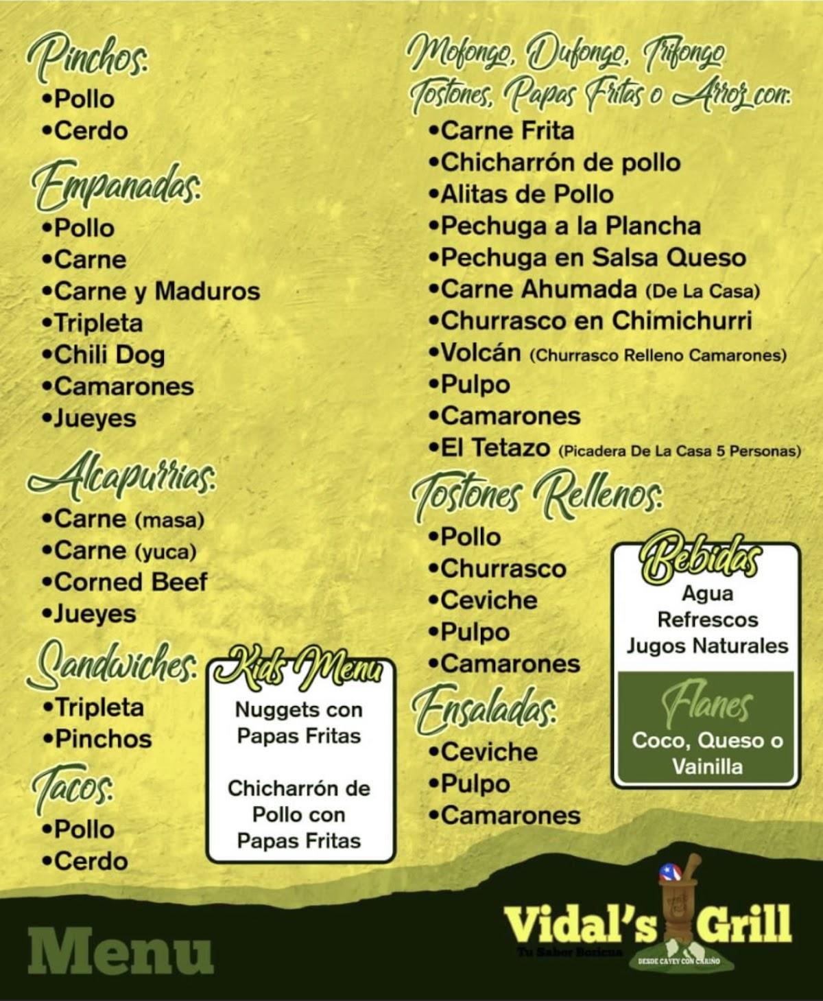 Menu at VIDAL'S GRILL (Tu Sabor Boricua) restaurant, Haines City