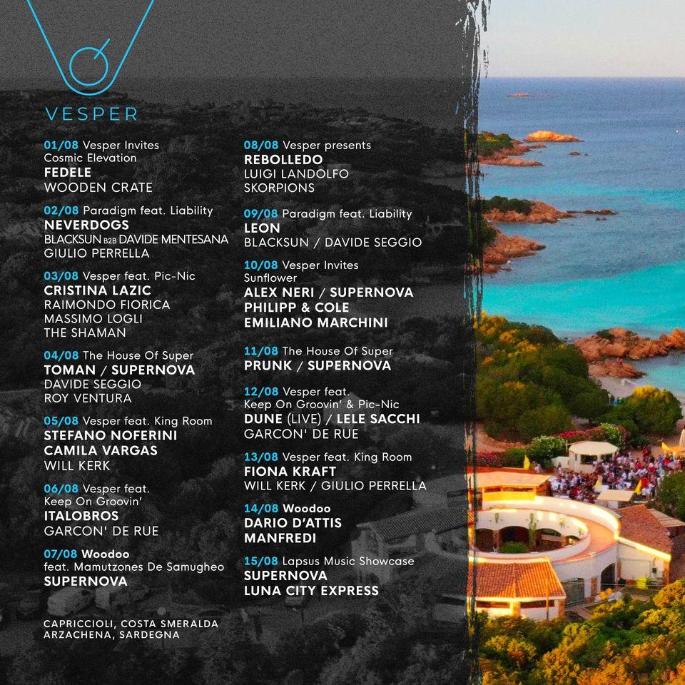Menu at Vesper Beach Club, Capriccioli