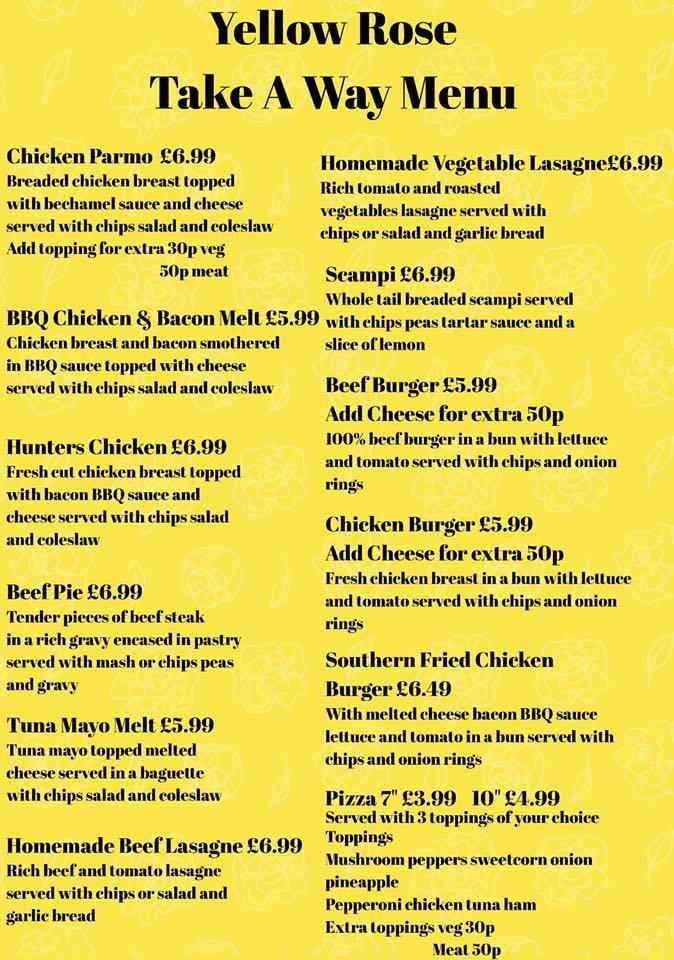 Menu at The Yellow Rose pub & bar, Middlesbrough