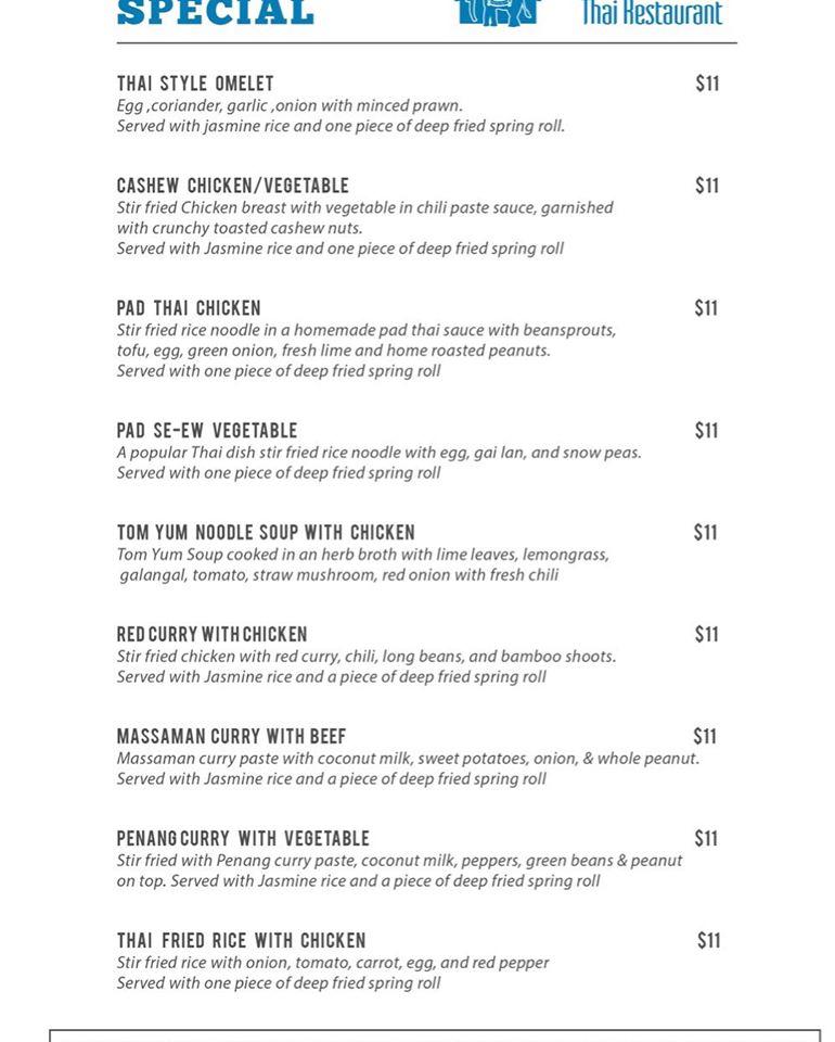 Menu at Blue Elephant Thai Restaurant, Bedford