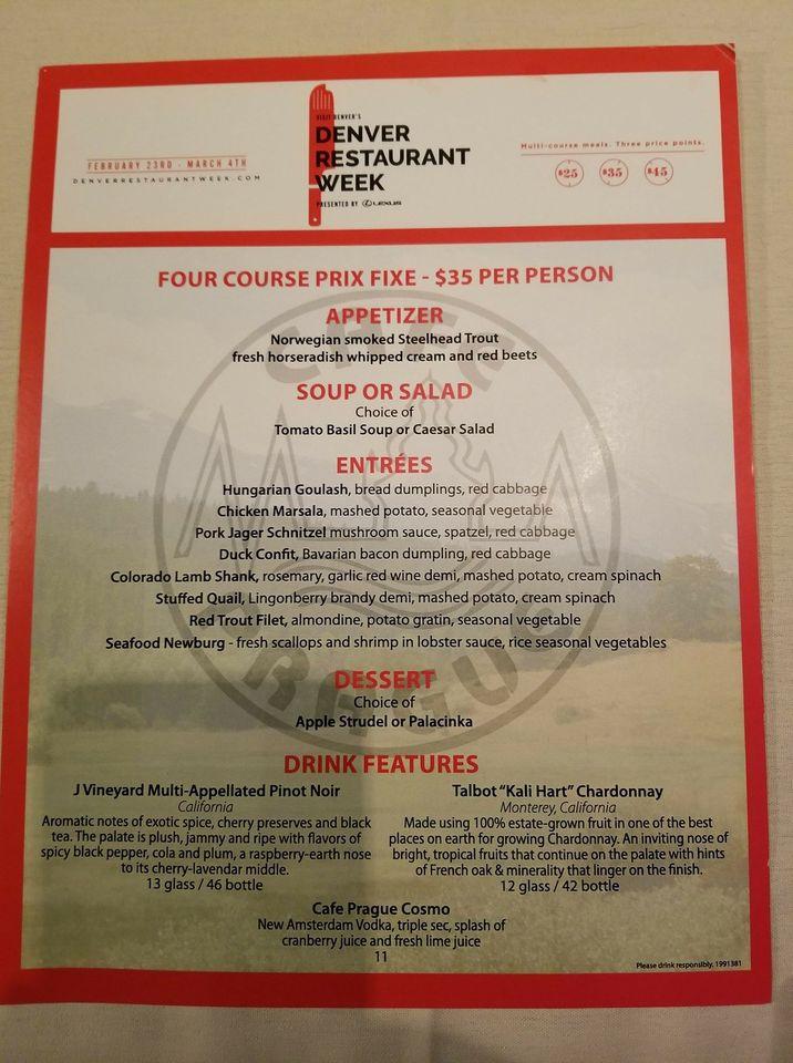 Menu at Cafe Prague, Morrison