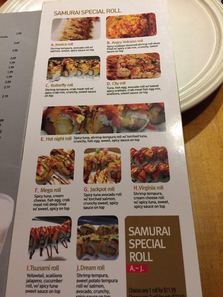 Menu at Japan Samurai restaurant, Newport News