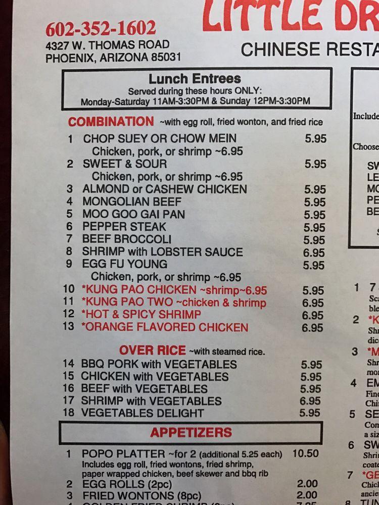 Menu at Little Dragon Chinese Restaurant, Phoenix