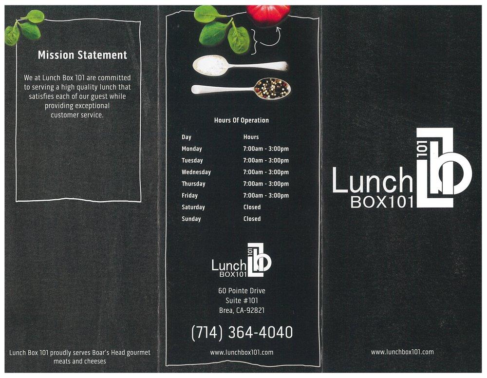 Menu at Lunch Box 101, Brea