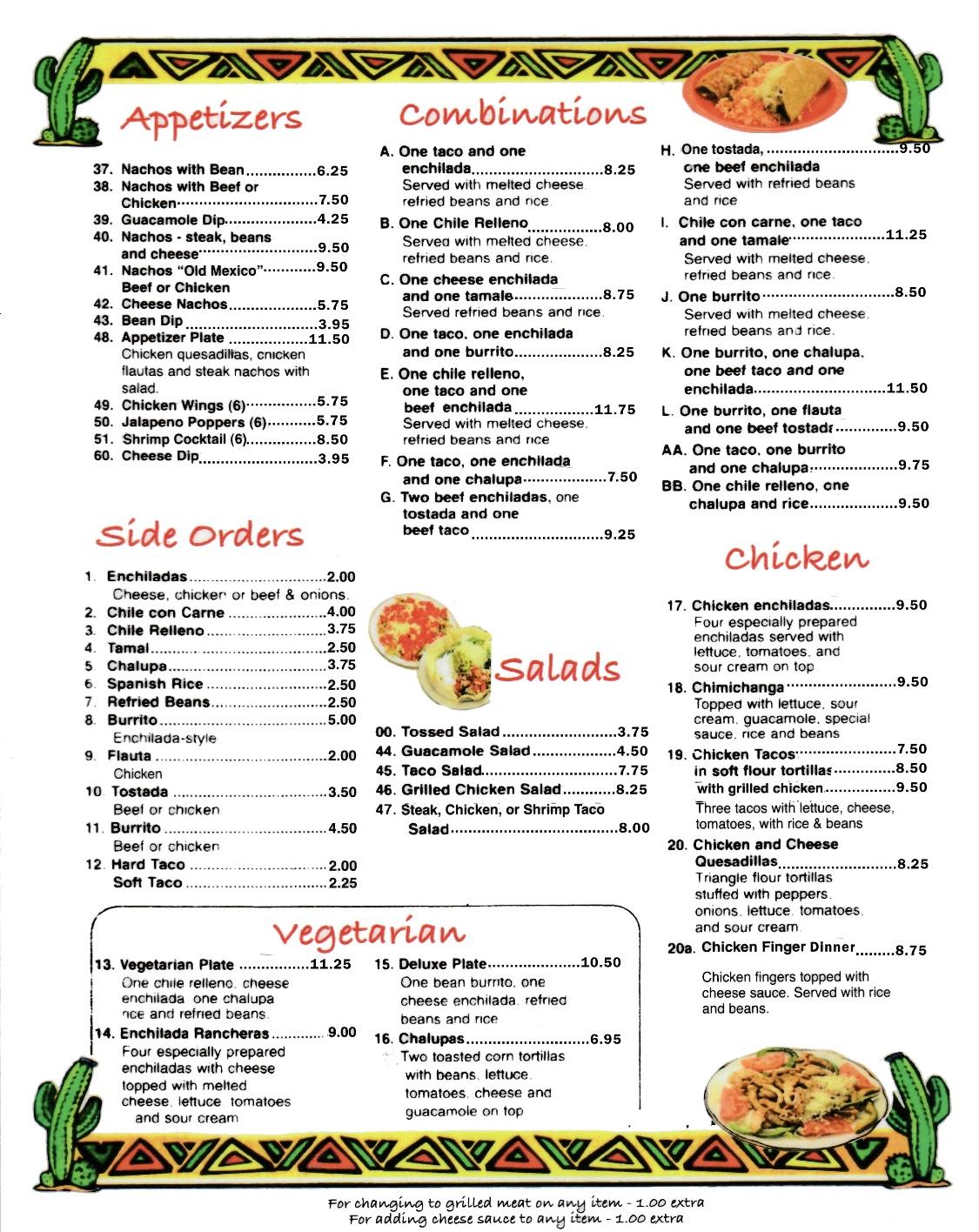 Menu at Old Mexico, mexican restaurant,, Perry