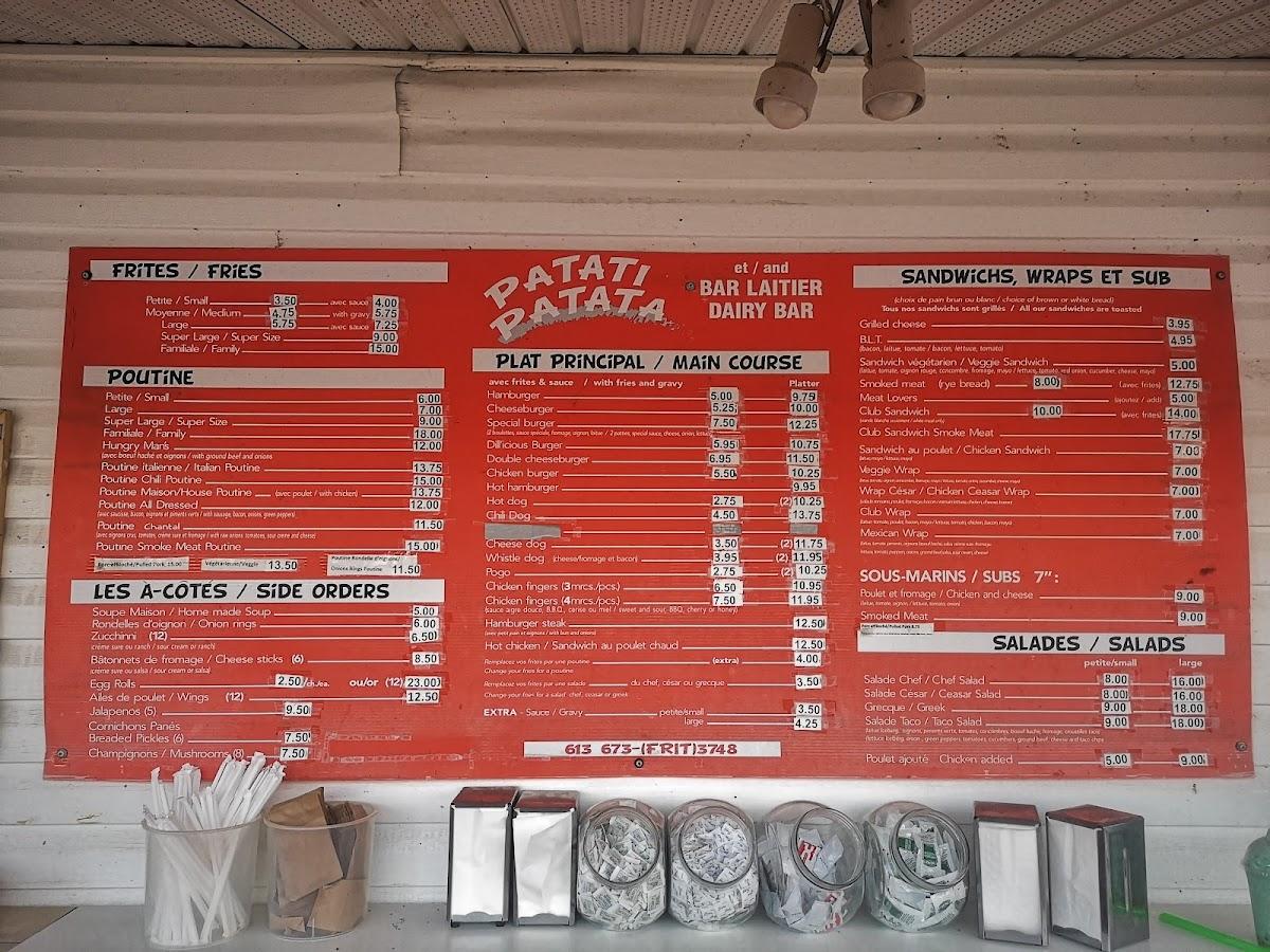 Menu at Patati Patata fast food, Plantagenet