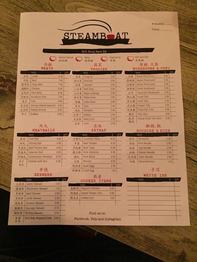 Menu at Steamboat restaurant, Concord