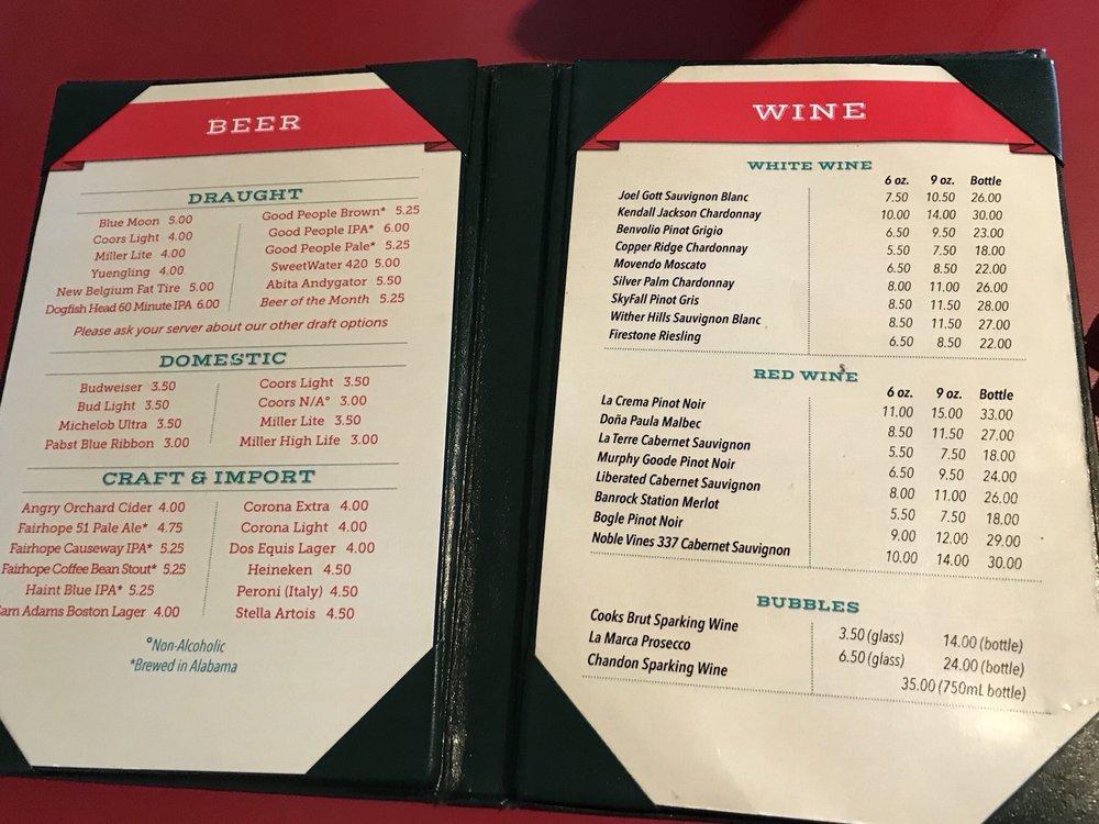 Menu at Wintzell's Oyster House restaurant, Mobile, 605 Dauphin St