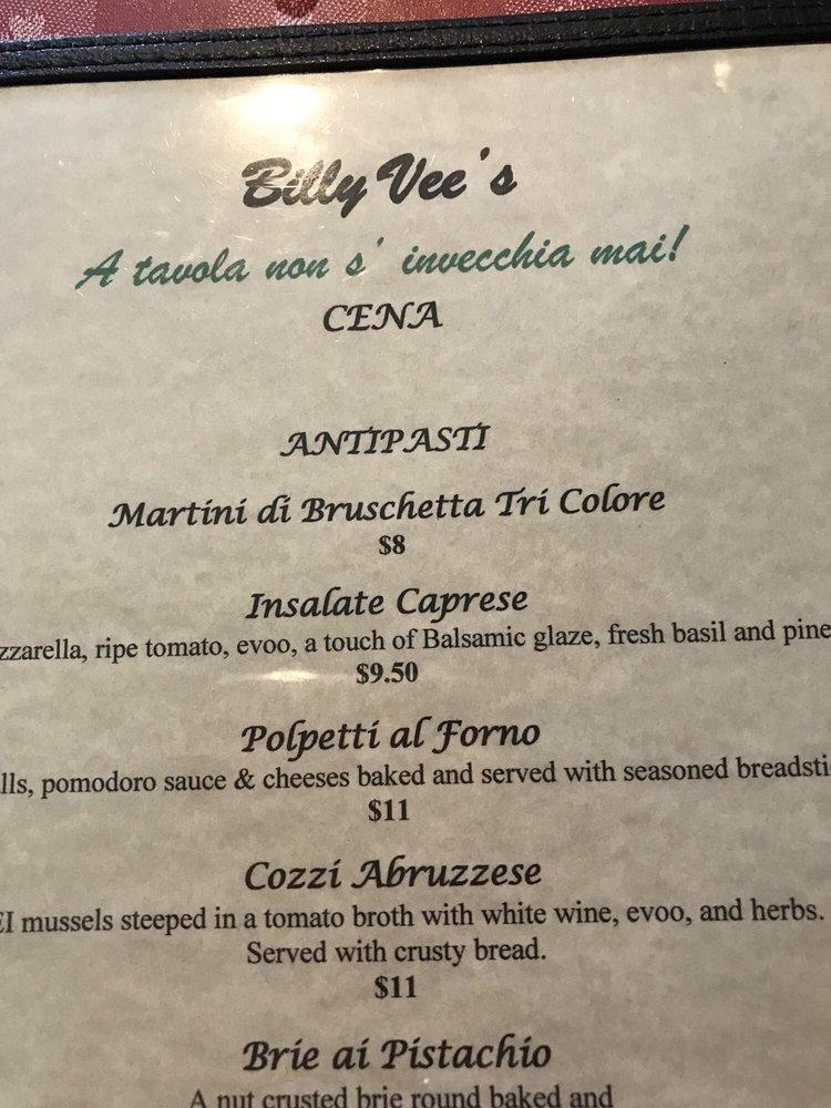 Menu at Billy Vee's pizzeria, West Des Moines, 304 5th St