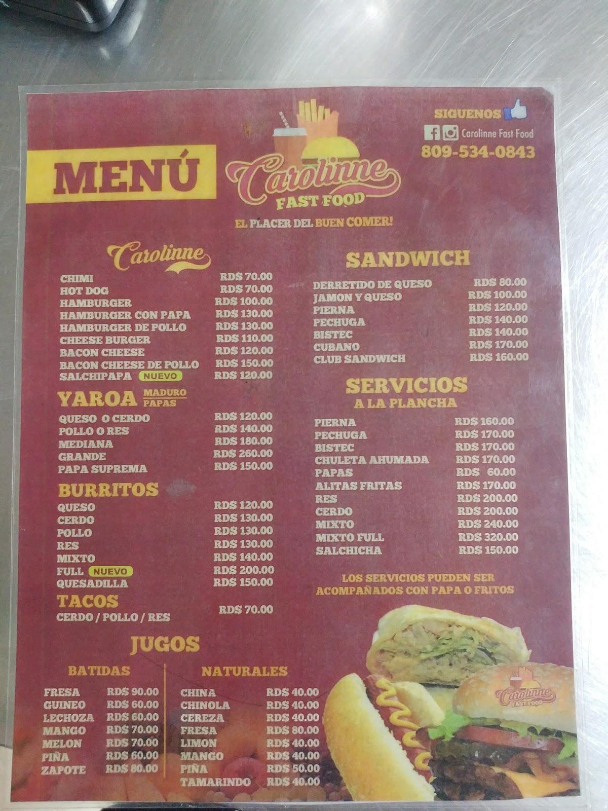 Carta de Caroline Fast Food, Santo Domingo