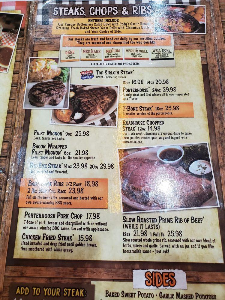 Menu at Cody's Original Roadhouse - Sebring pub & bar, Sebring