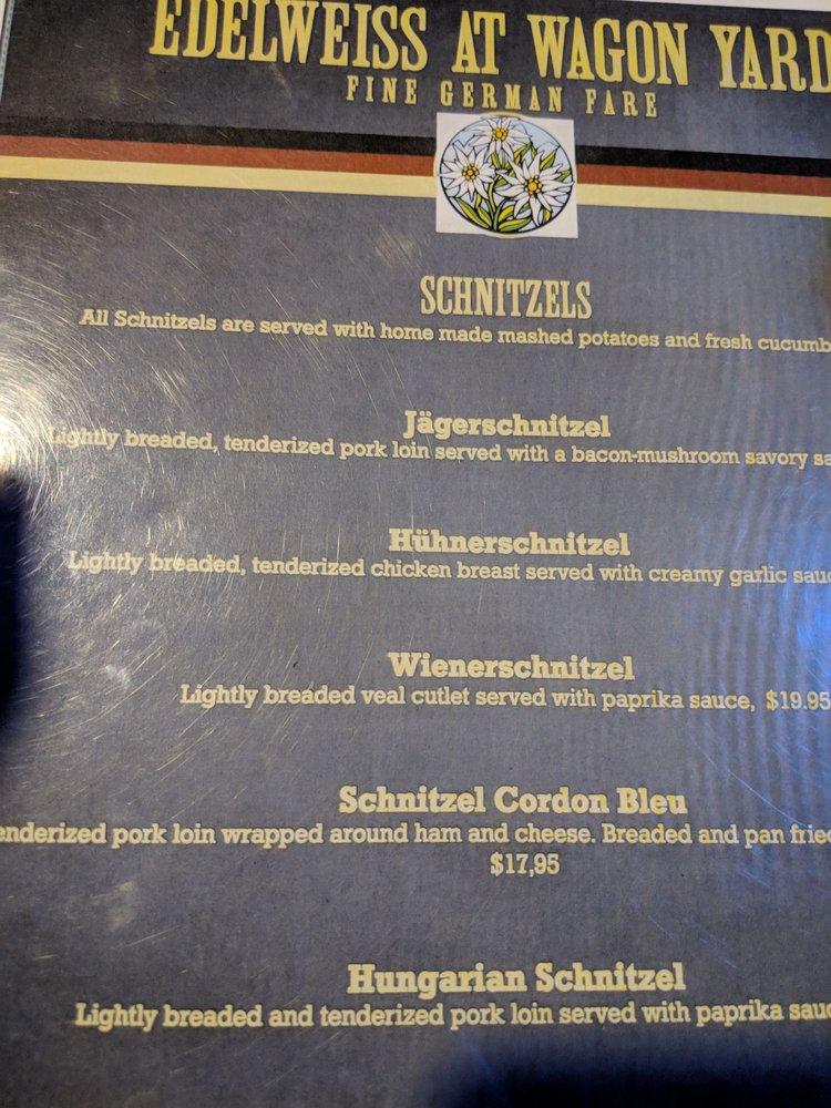 Menu at Edelweiss Biergarten restaurant, Phoenix