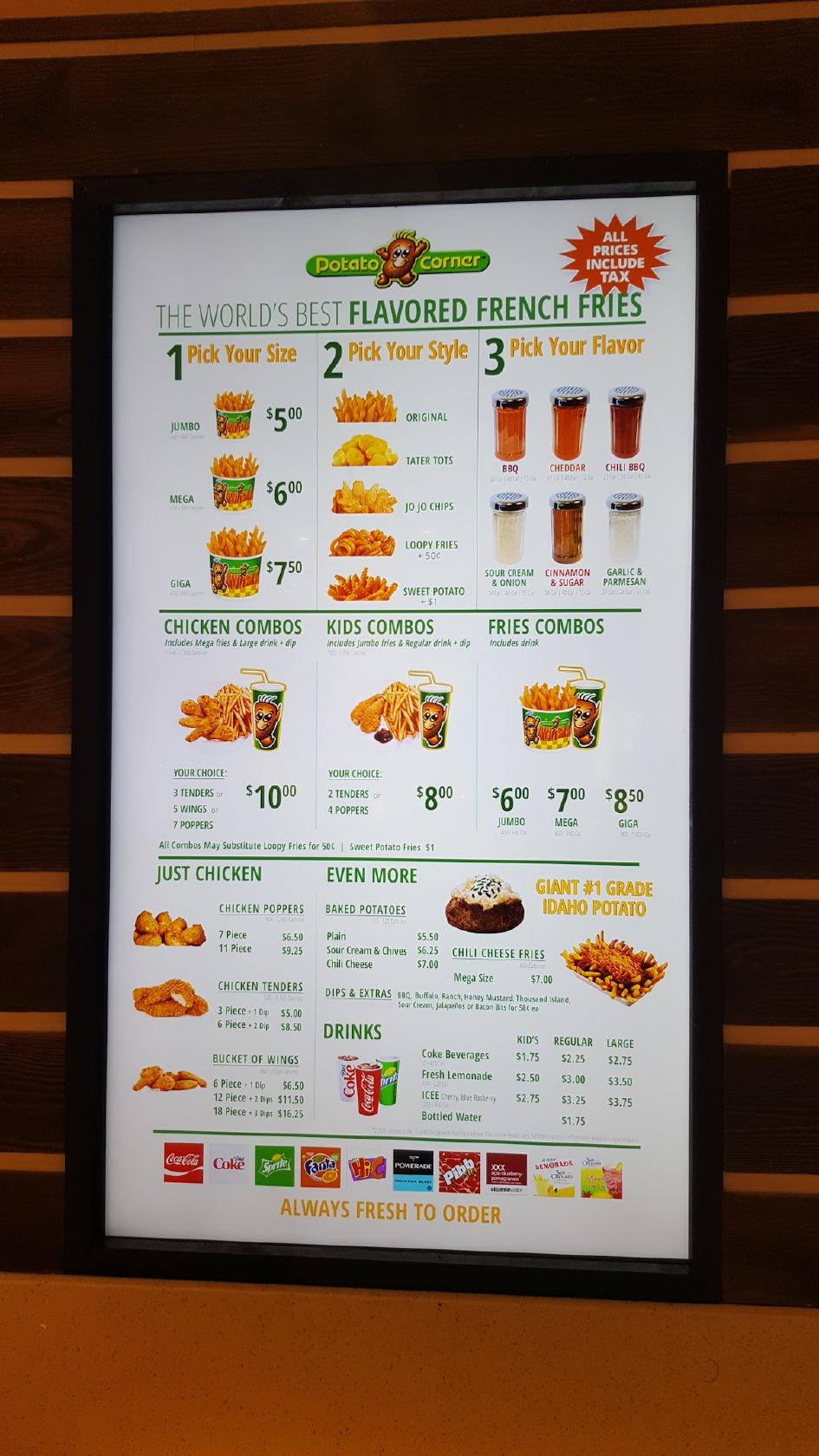 Menu at Potato Corner fast food, Chandler, W Chandler Blvd