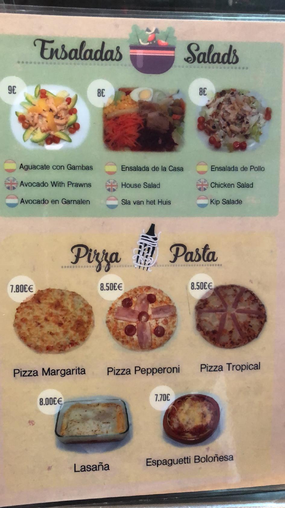Menu at Restaurante los Ranchos, Benidorm