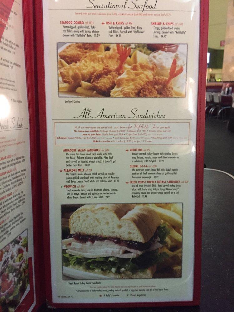 Menu at Ruby's Diner restaurant, Santa Ana, 18601 Airport Way