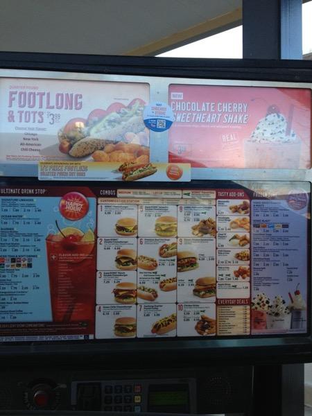 Menu at Sonic Drive-In fast food, Windsor, Main St