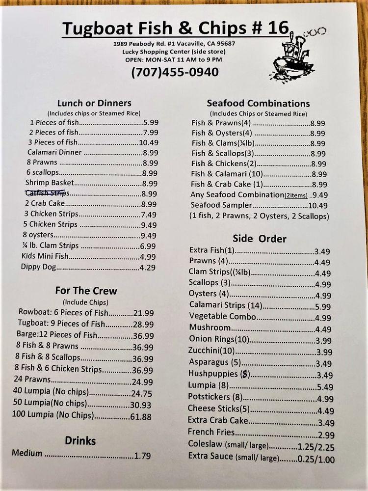 Menu at Tugboat Fish & Chips Vacaville fast food, Vacaville