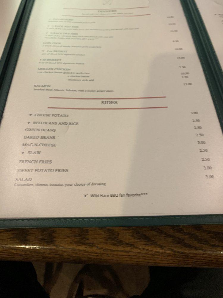 Menu at Wild Hare BBQ, Van Wert, US-127