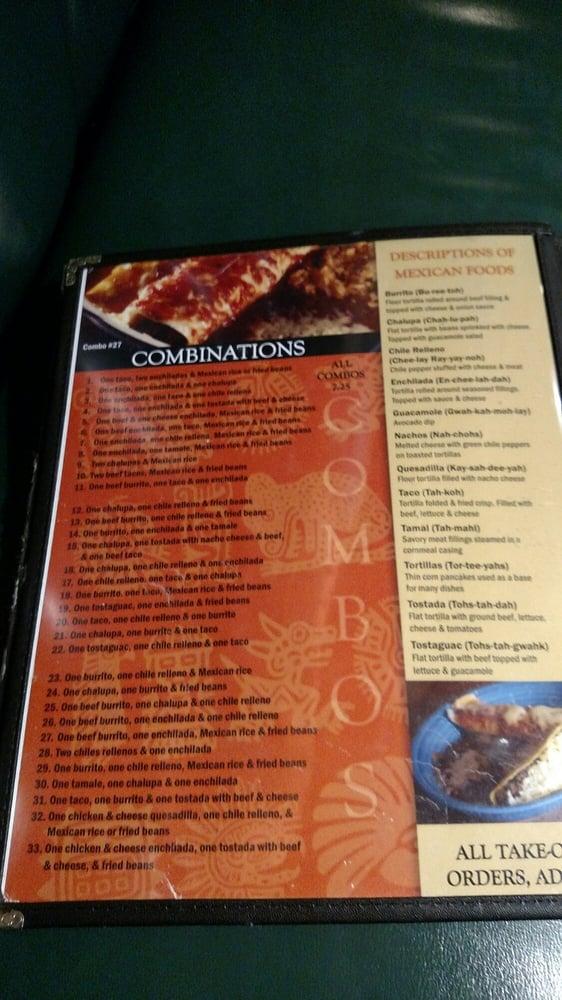 Menu at Yucatan Restaurant, Sumter