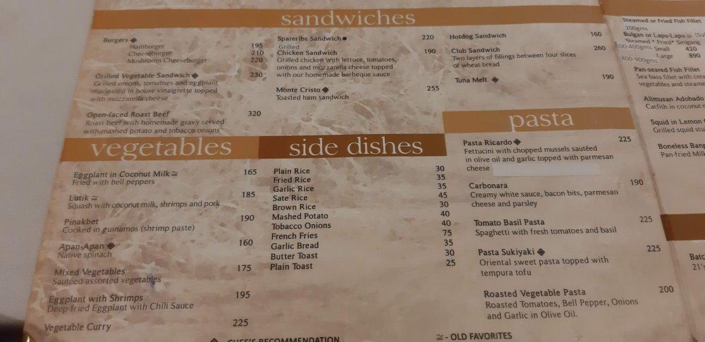 Carta de 21 Restaurant, Bacolod, 21 Lacson St