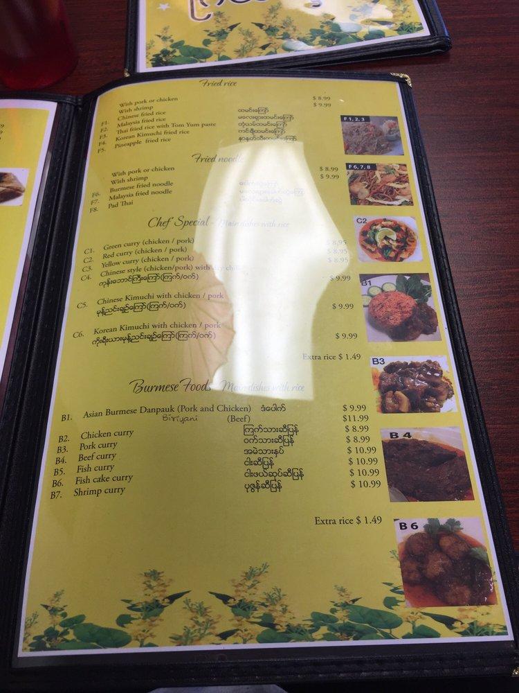 Menu at Asian Burmese Restaraunt restaurant, Omaha