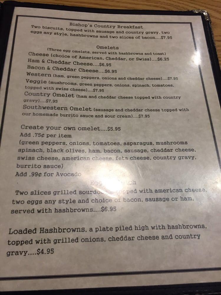Menu at Bishop's Grill restaurant, St. George, 969 N 3050 E