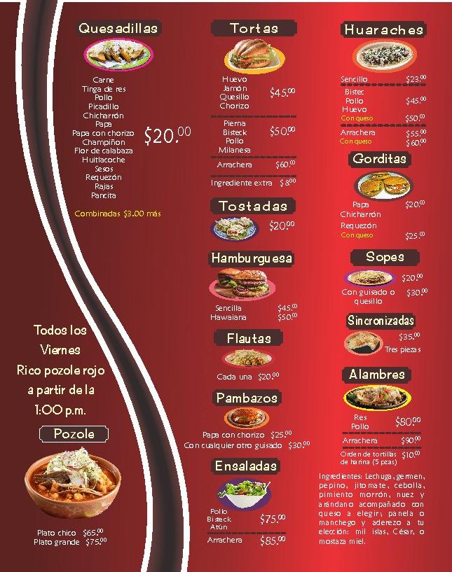 Carta del restaurante El Nido del las Aves, Ciudad del México