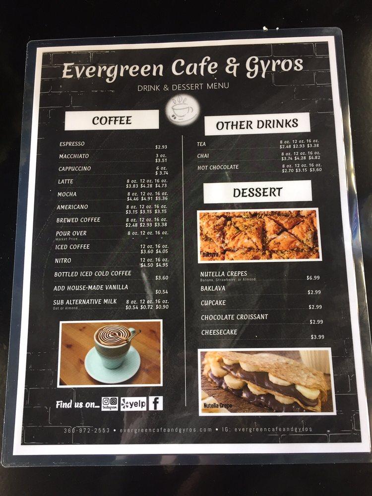 Menu at Evergreen Cafe and Gyros, Olympia