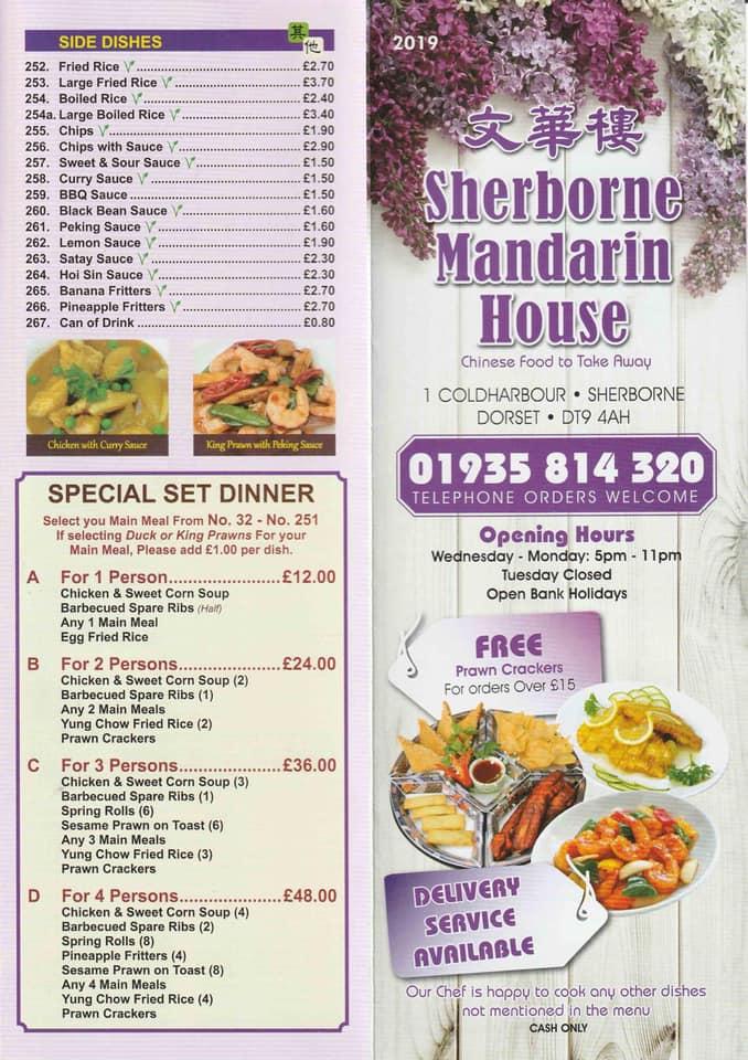 Menu at Mandarin House fast food, Sherborne