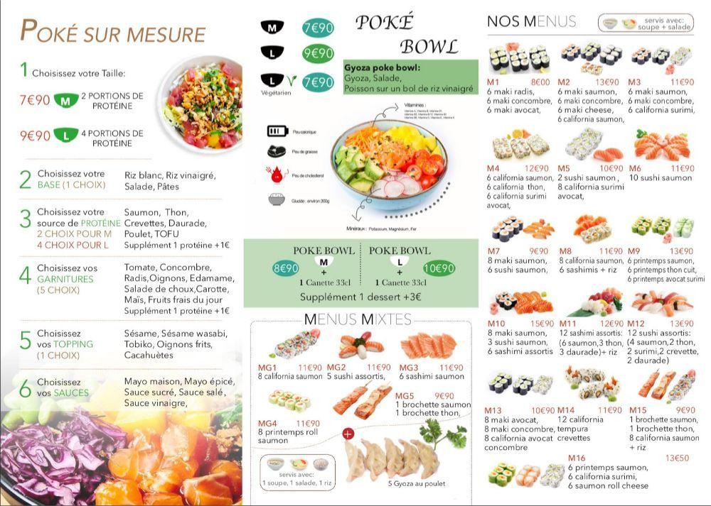 Menu at Poke fresh restaurant, Paris