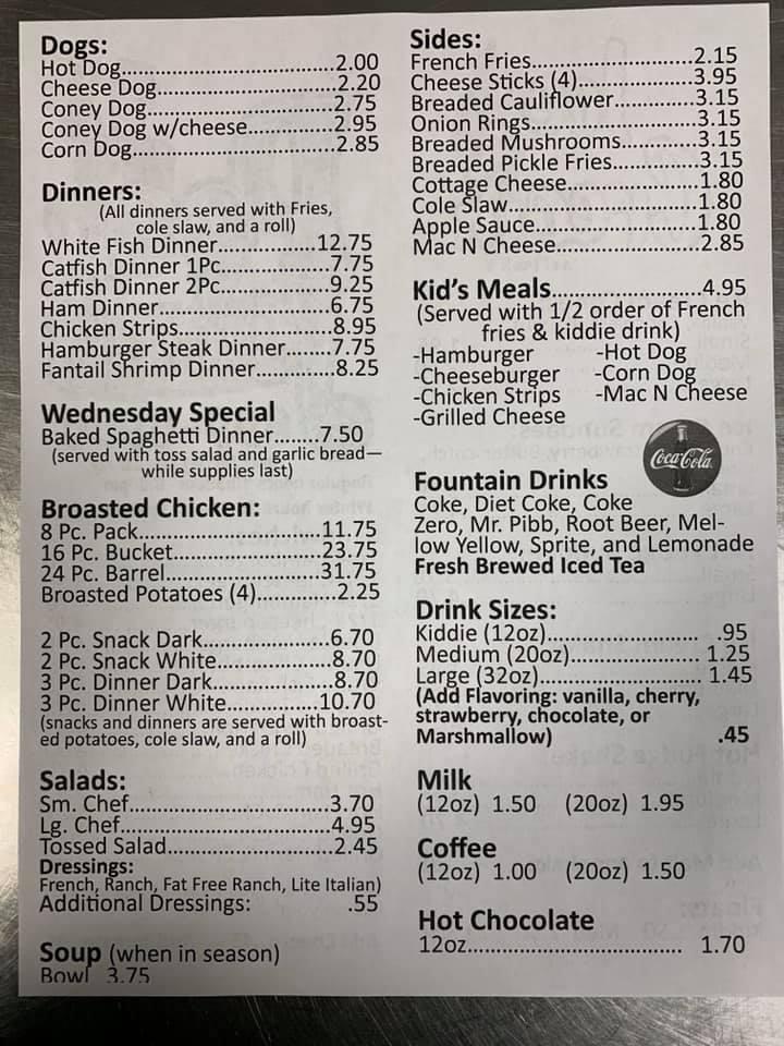 Menu at Poor John’s Restaurant, Galveston
