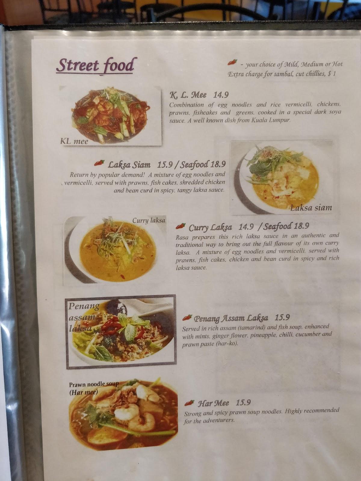 Carta de Rasa Malaysian Cafe, Malvern East