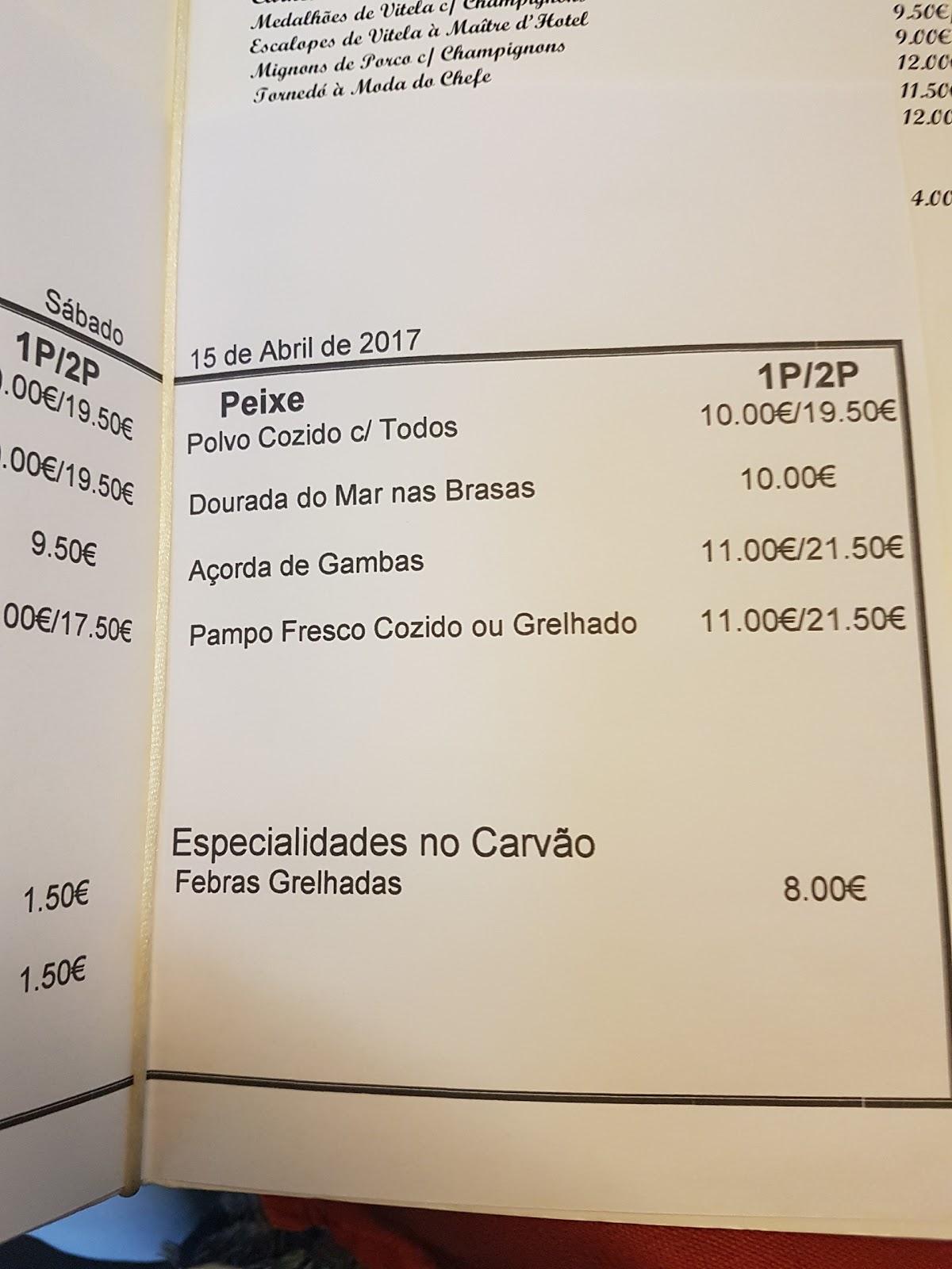Menu em O Comilão restaurante, Lisboa