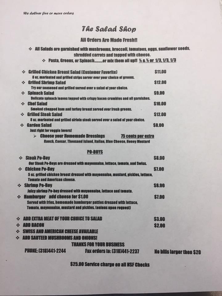 Menu at Salad Shop restaurant, Alexandria
