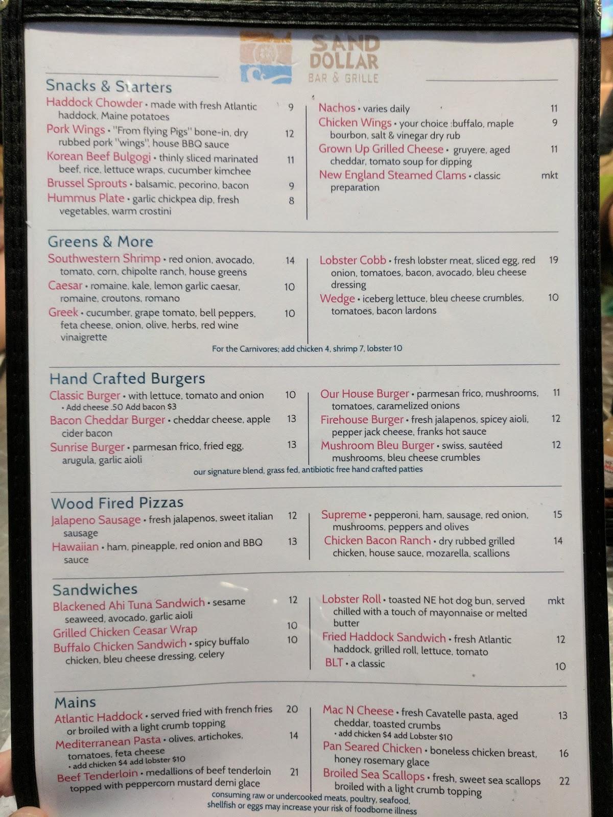 Menu at Sand Dollar Bar & Grille, York