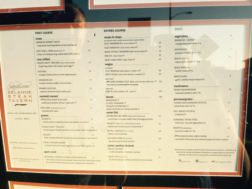 Menu at Selanne Steak Tavern pub & bar, Laguna Beach