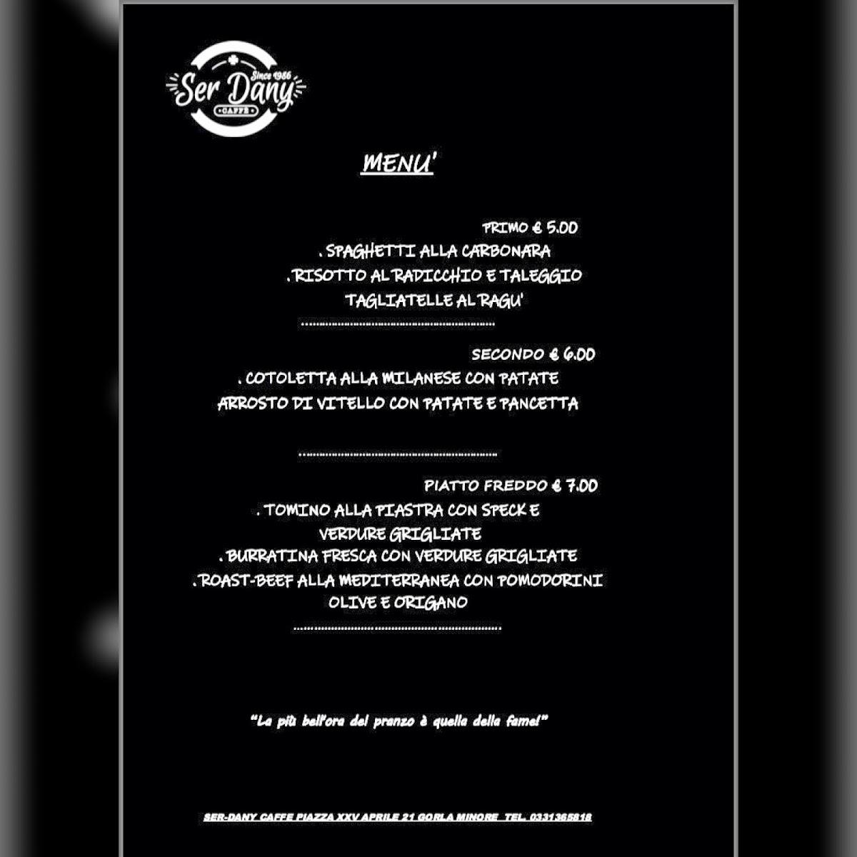 Menu da Ser Dany Caffe pub & bar, Gorla Minore