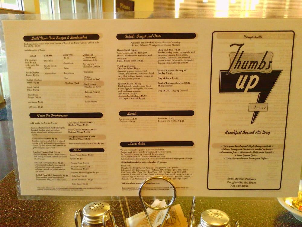 Menu at Thumbs Up Diner restaurant, Douglasville