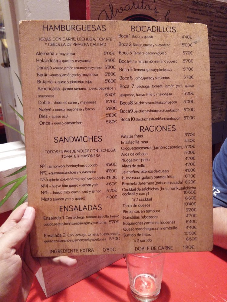 Carta de Alvarito's Bar, Guecho