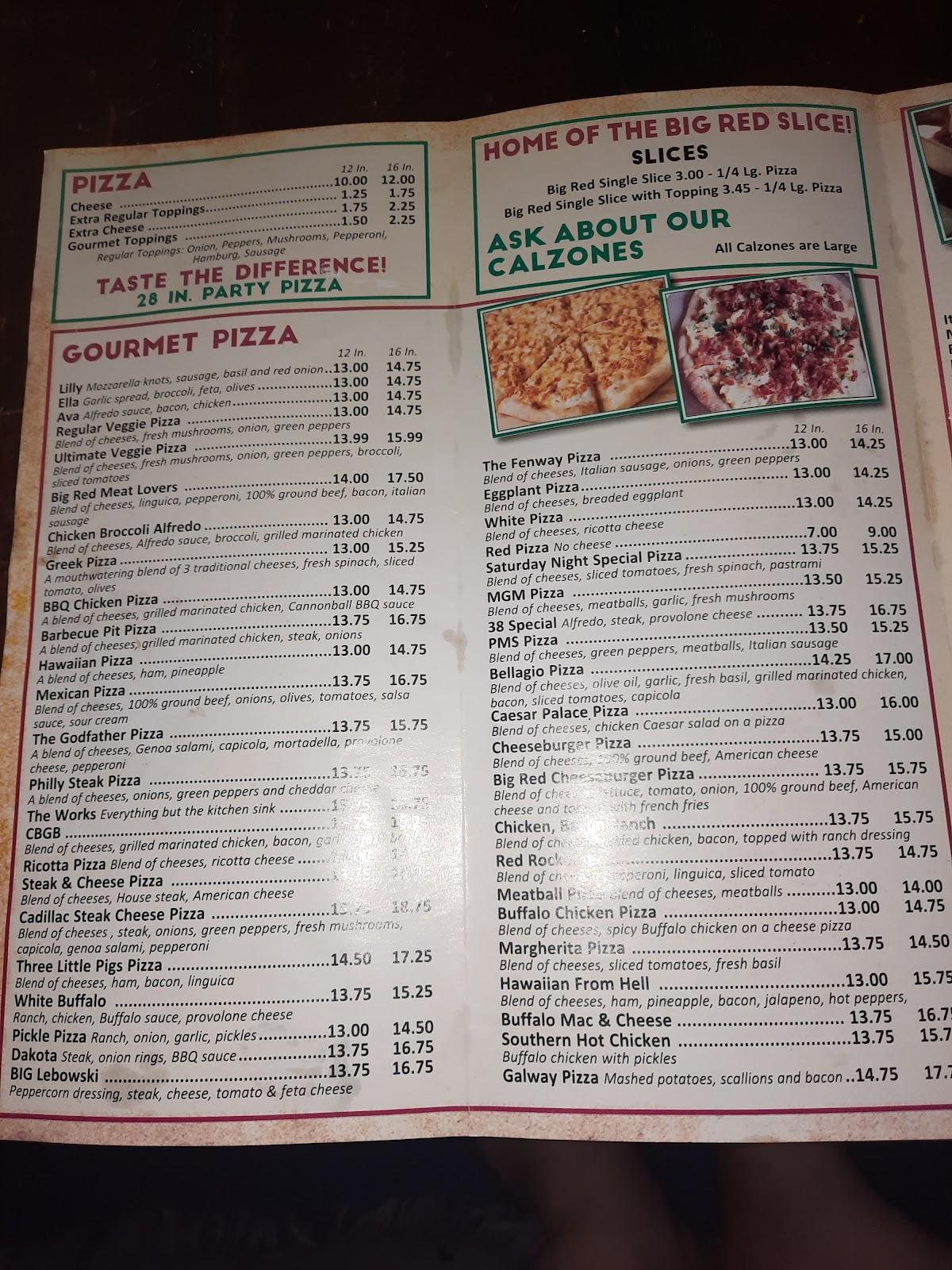 Menu at Big Red Pizzeria, North Attleborough