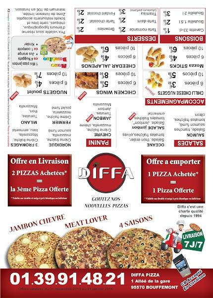 Menu at DIFFA PIZZA. restaurant, Bouffémont