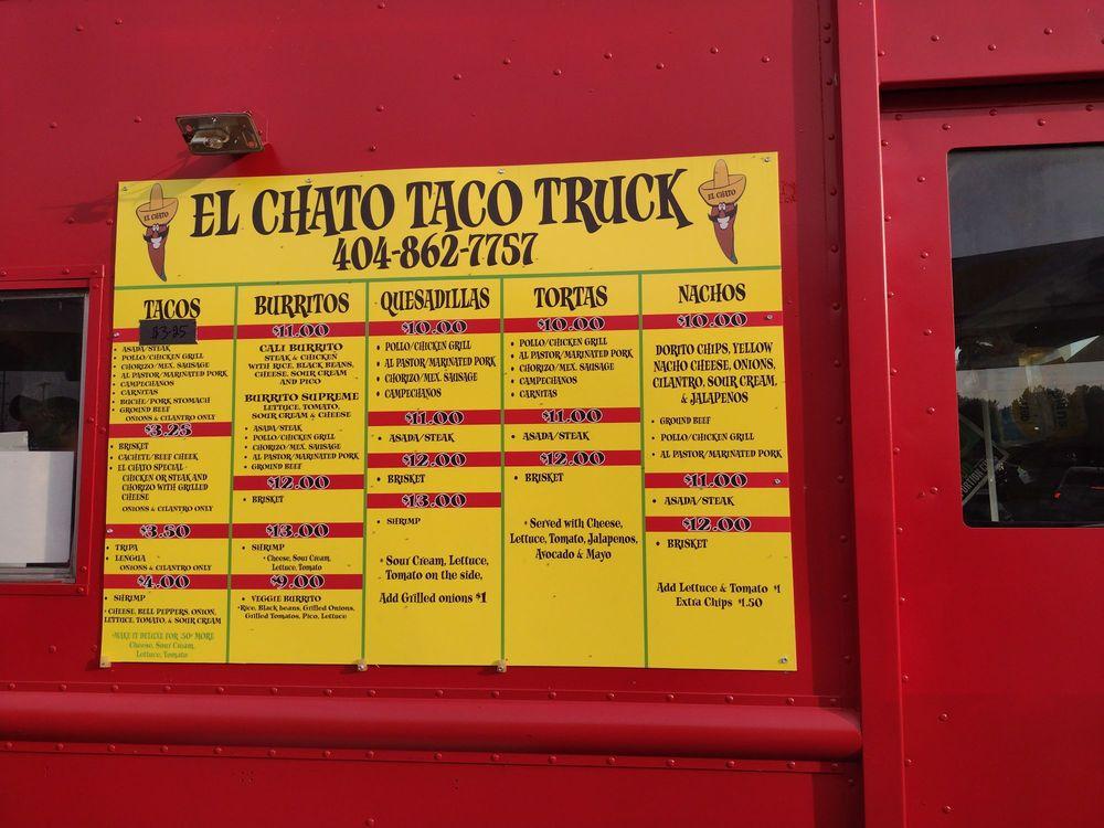 Menu at El Chato Taco Truck restaurant, Jeffersonville