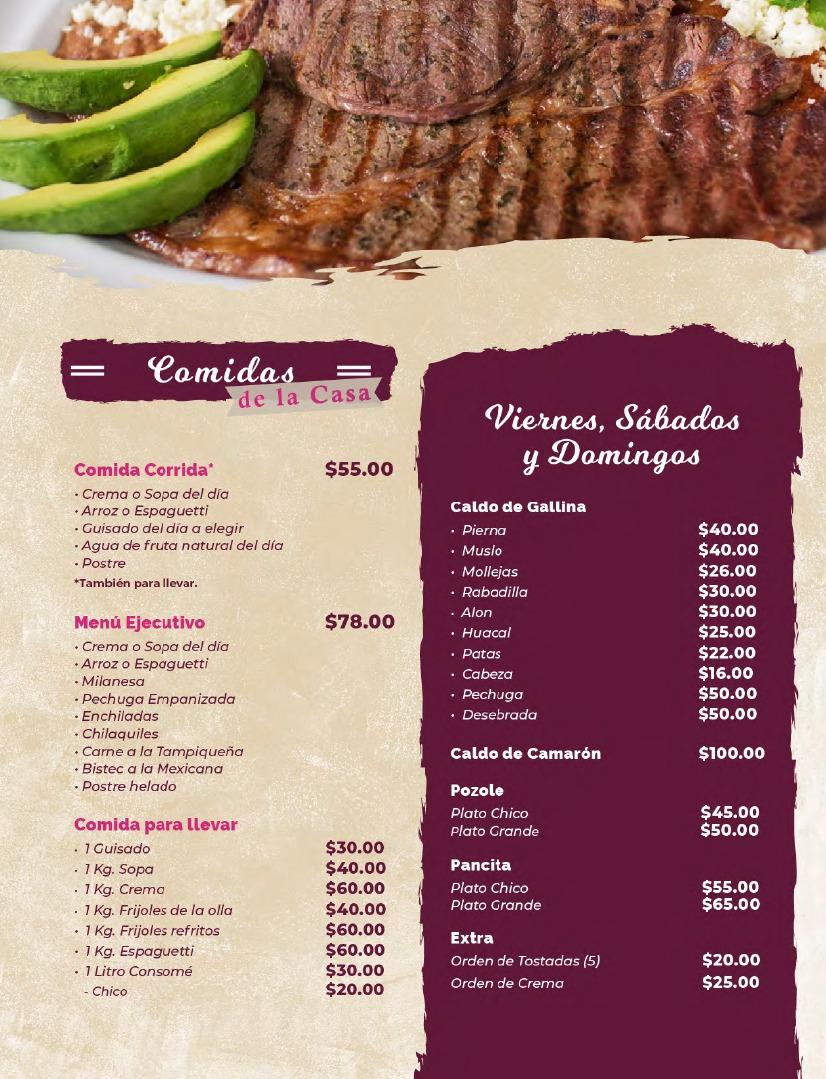 Carta del restaurante "El Forastero" Don Pedro, San Pablo del las Salinas