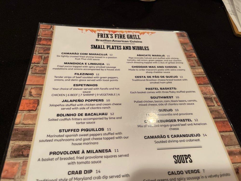 Menu at Frix's Fire Grill restaurant, Chester